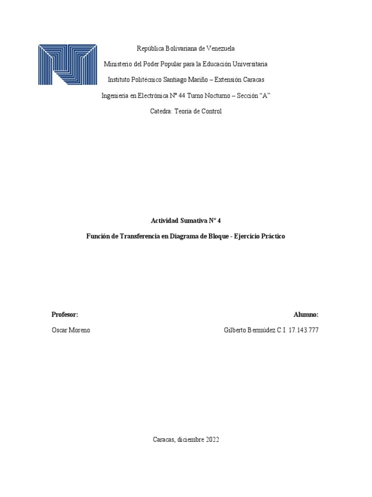 Función de Transferencia - Gilberto Bermudez C.I. 17143777 | PDF ...