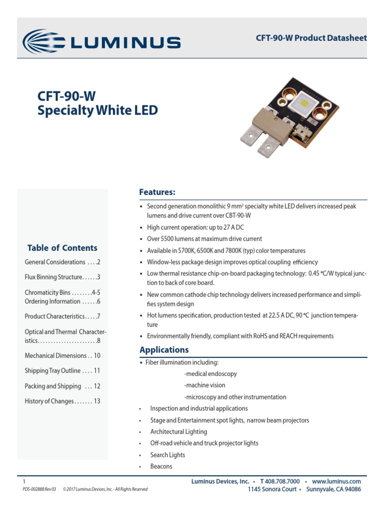 Luminus CFT 90 W Datasheet 1511710 | PDF | Light Emitting Diode | Physical Sciences