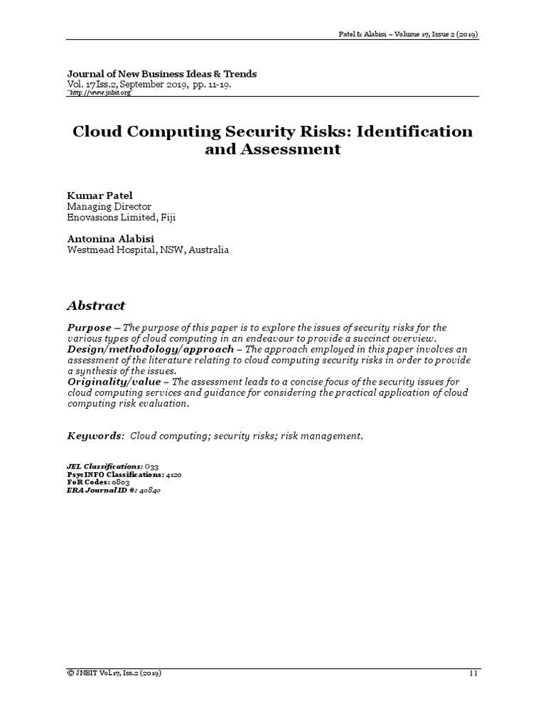 Cloud Computing Security Risks - Identification and Assessment. - 2019 | PDF | Cloud Computing ...