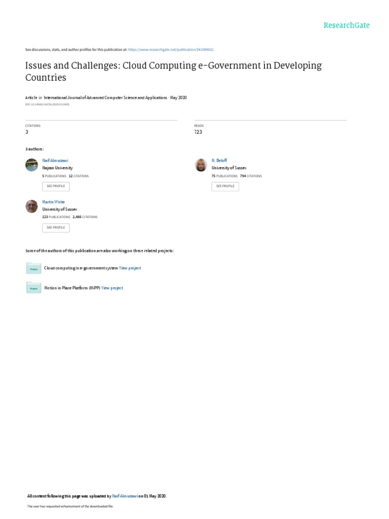 Issues and Challenges: Cloud Computing E-Government in Developing Countries | PDF | E Government ...