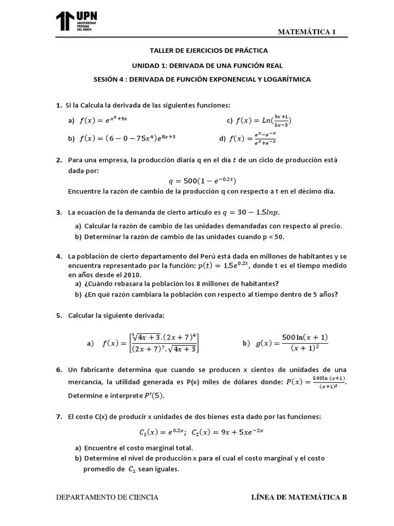 S4 - Ejercicios de Práctica | PDF | Logaritmo | Economias