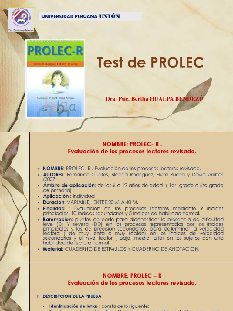 Test PROLEC | PDF | Evaluación | Oración (Lingüística)
