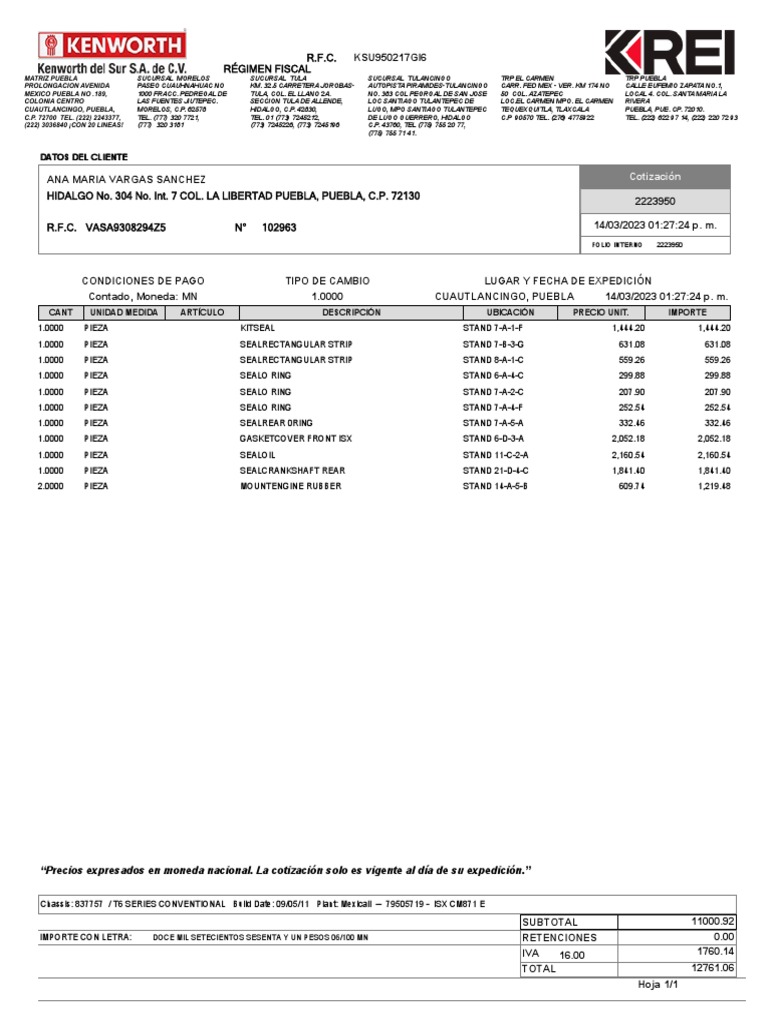 Cotización REFACCIONES-1 | PDF