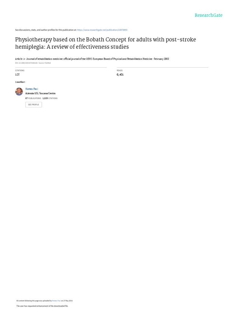 Physiotherapy Based On The Bobath Concept For Adults With Post-Stroke ...