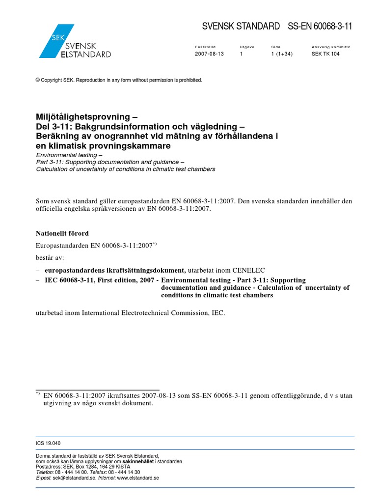 SVENSK STANDARD SS-EN 60068-3-11 | PDF