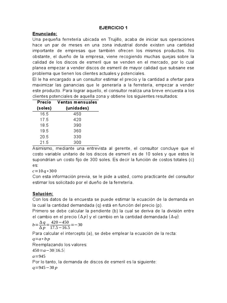 Ejercicios matetica 1 upn | PDF | Precios | Elasticidad (economía)