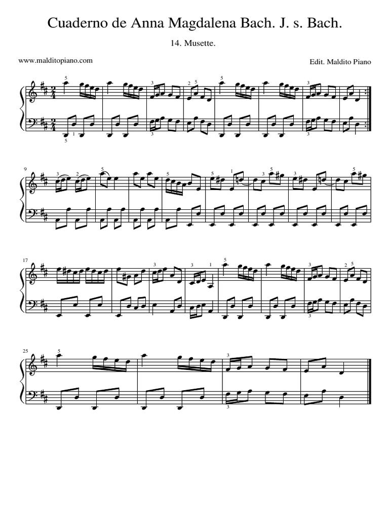 Cuaderno de Anna Magdalena Bach. J. S. Bach.: 14. Musette | PDF | Johann Sebastian Bach ...