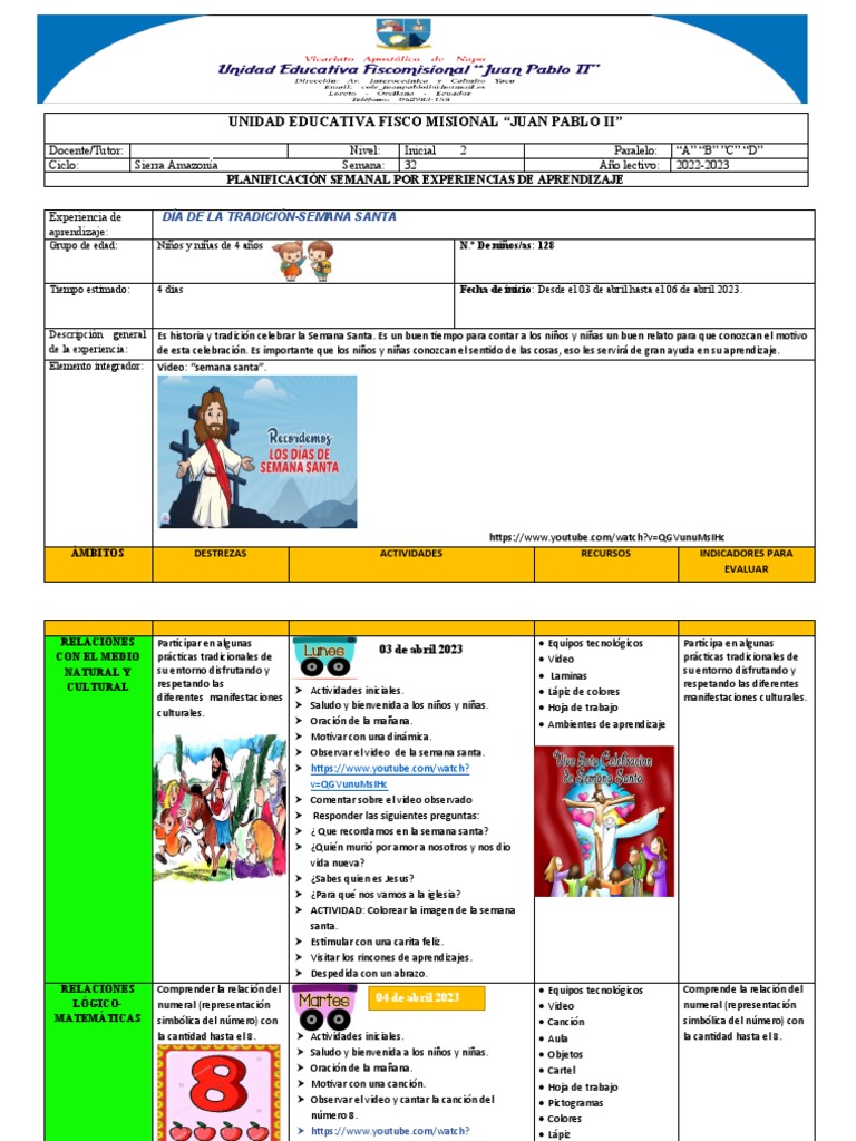 Planificacion Semanal 32 Inicial 2 | PDF
