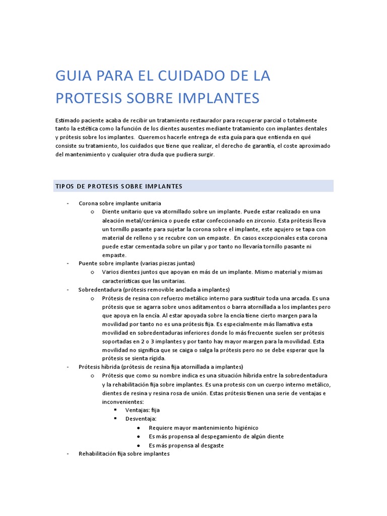 Guia para El Cuidado de La Protesis Sobre Implantes | PDF | Dentadura ...
