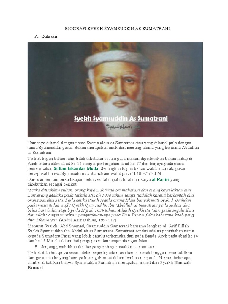 Biografi Syeikh Syamsuddin As Sumatrani | PDF