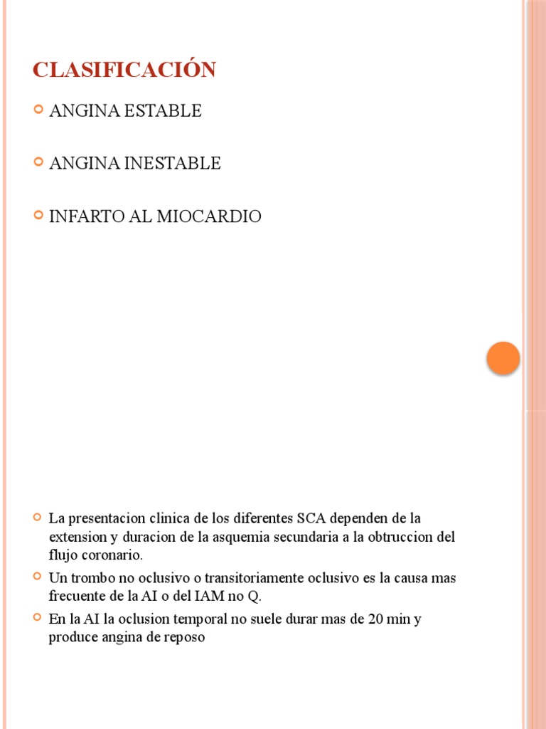Clasificación: Angina Estable Angina Inestable Infarto Al Miocardio ...