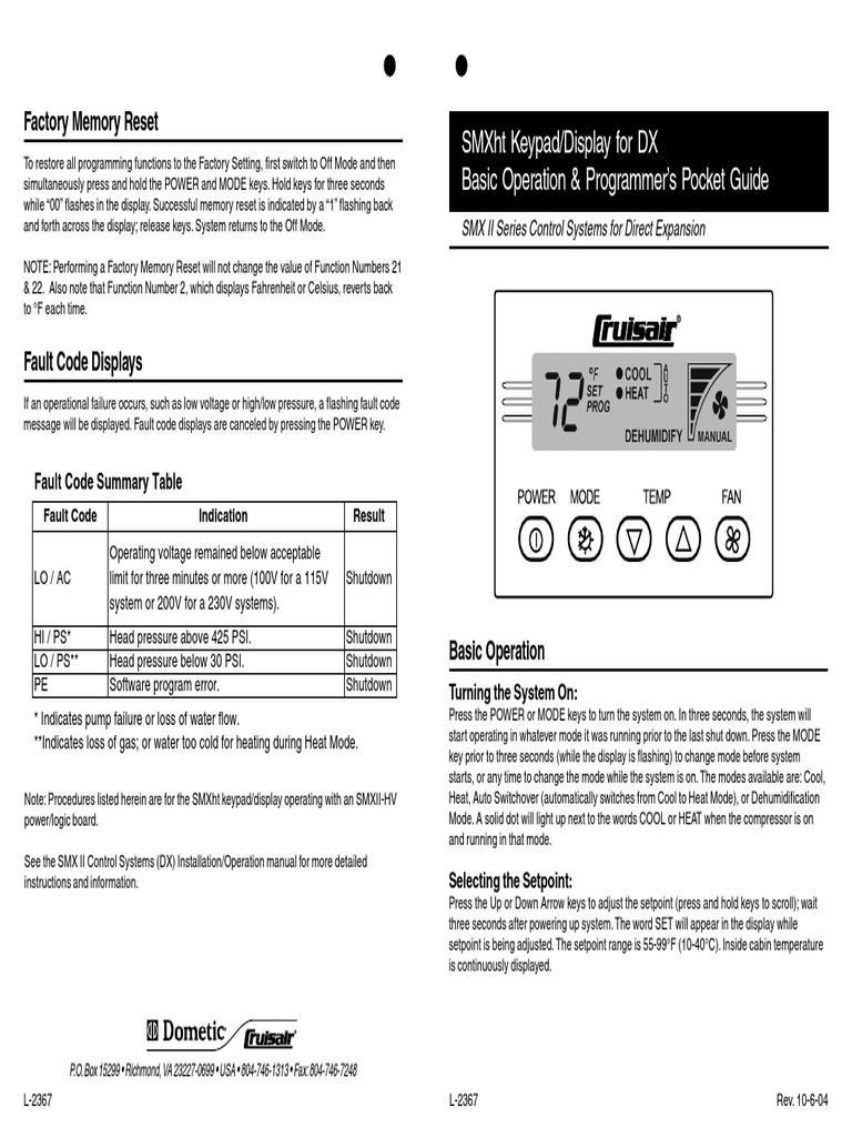 SMXHT Keypad/Display For DX Basic Operation & Programmer'S Pocket Guide ...