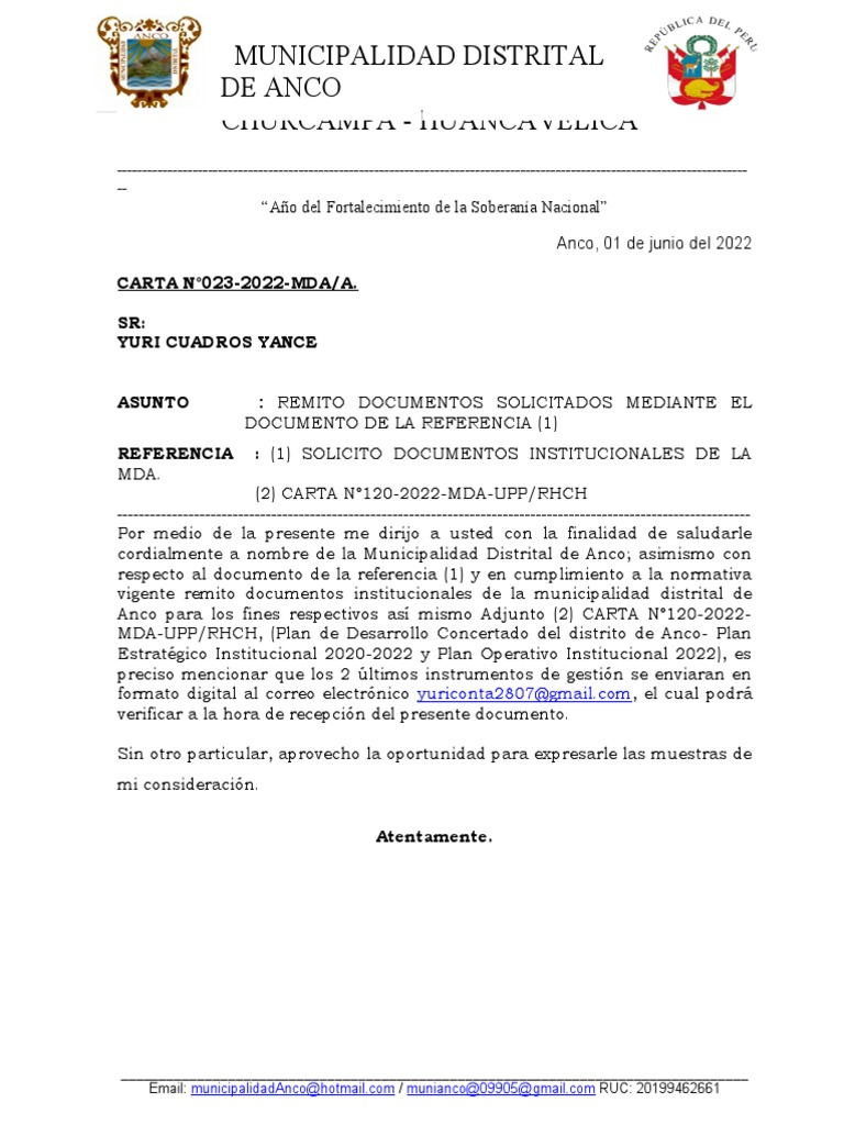 Carta N°023 Notifico Presentacion de Documentos Originales | PDF
