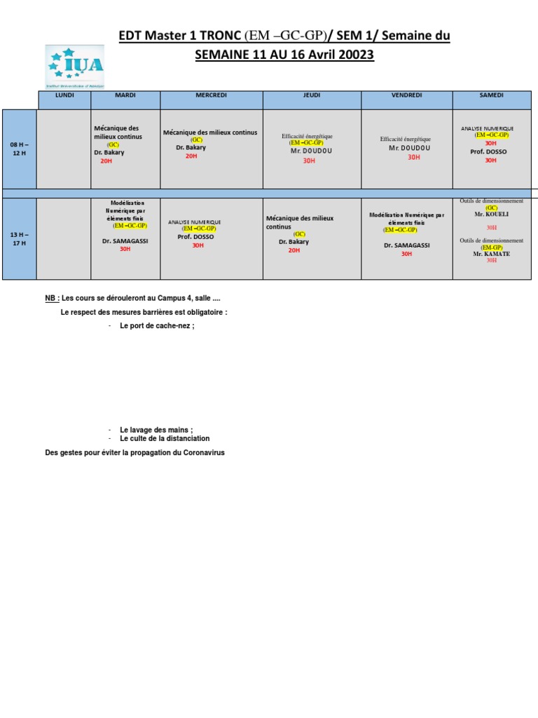 EDT Master 1 Tronc 2022-2023 | PDF | Épidémie | Santé publique