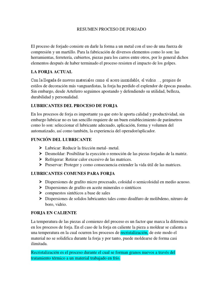 Resumen Proceso de Forjado | PDF | Forjar | Acero
