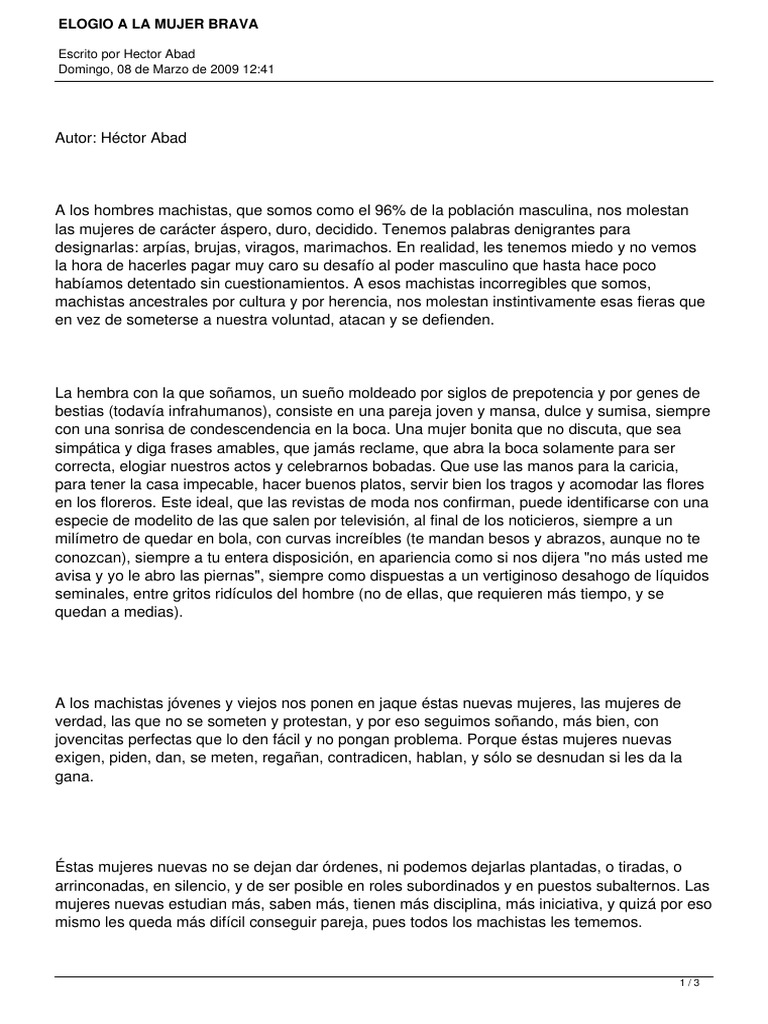 Elogio A La Mujer Brava (Hector Abad) | PDF