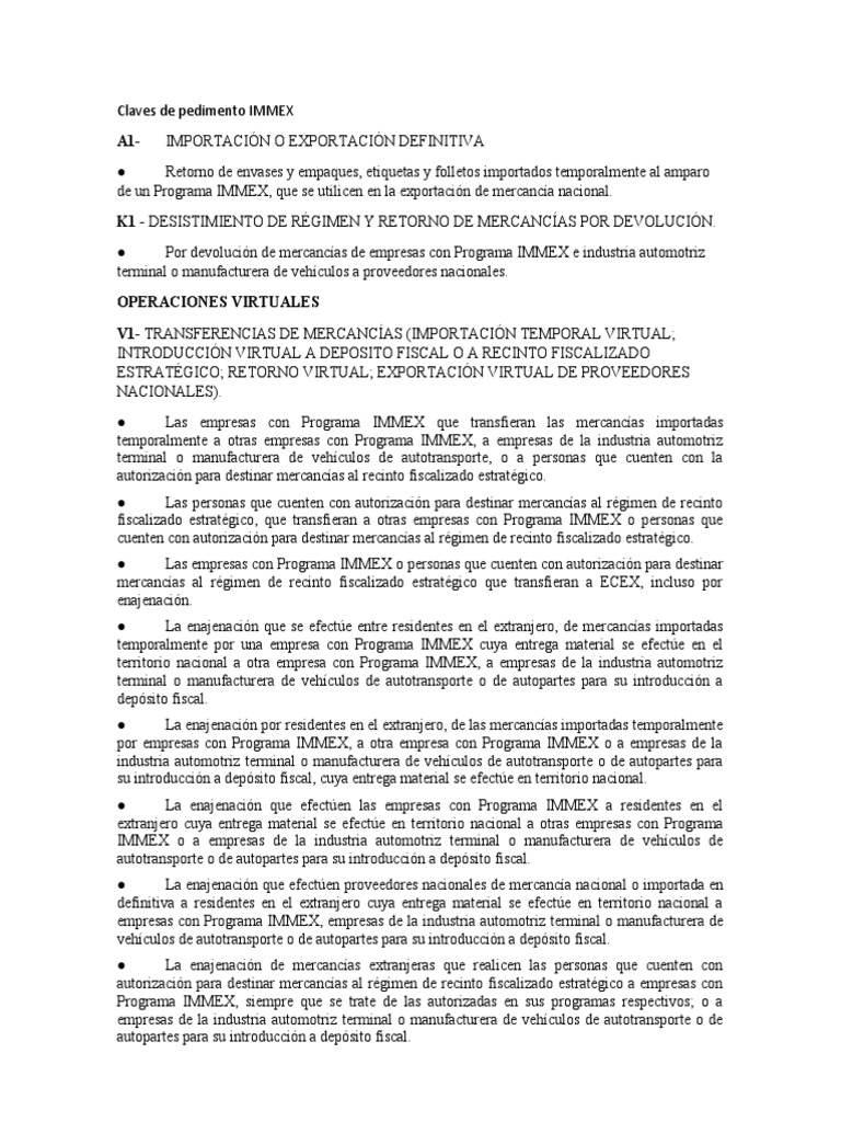 Claves de Pedimento para IMMEX 2025 | PDF | Exportaciones | Business