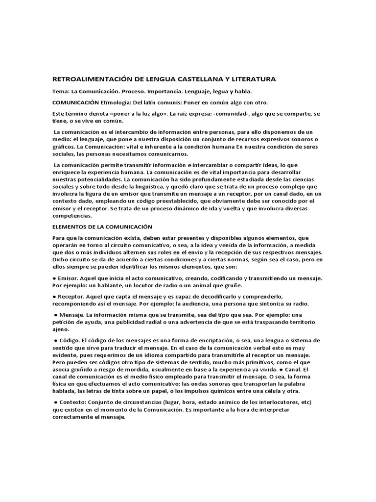 Retroalimentación Comunicación | PDF | Comunicación | Lingüística