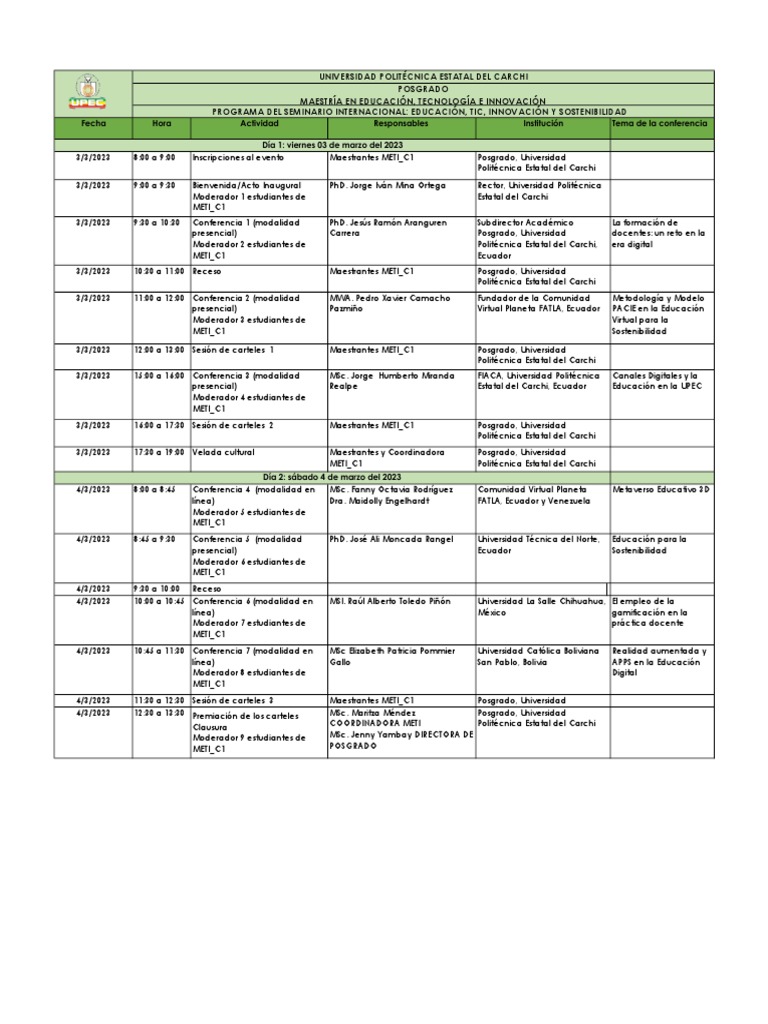 Cronograma_Seminario Internacional | PDF