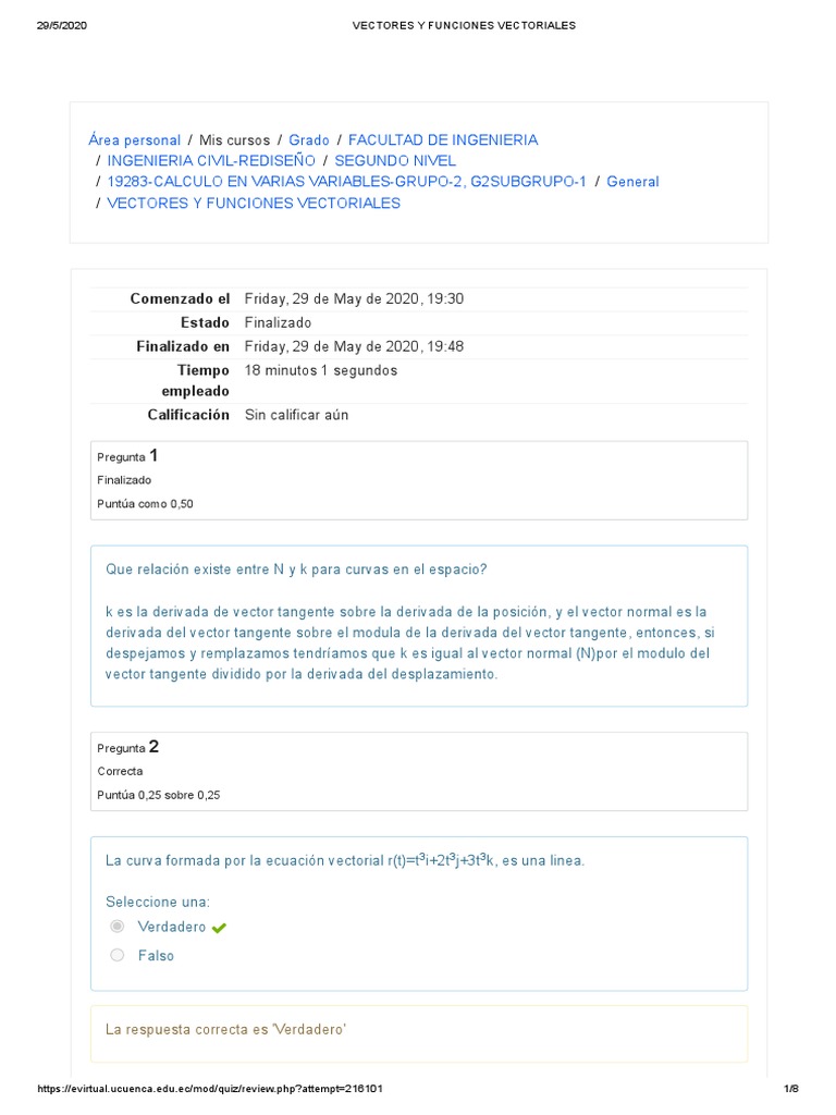 VECTORES Y FUNCIONES VECTORIALES Prueba | PDF | Vector Euclidiano | Curva