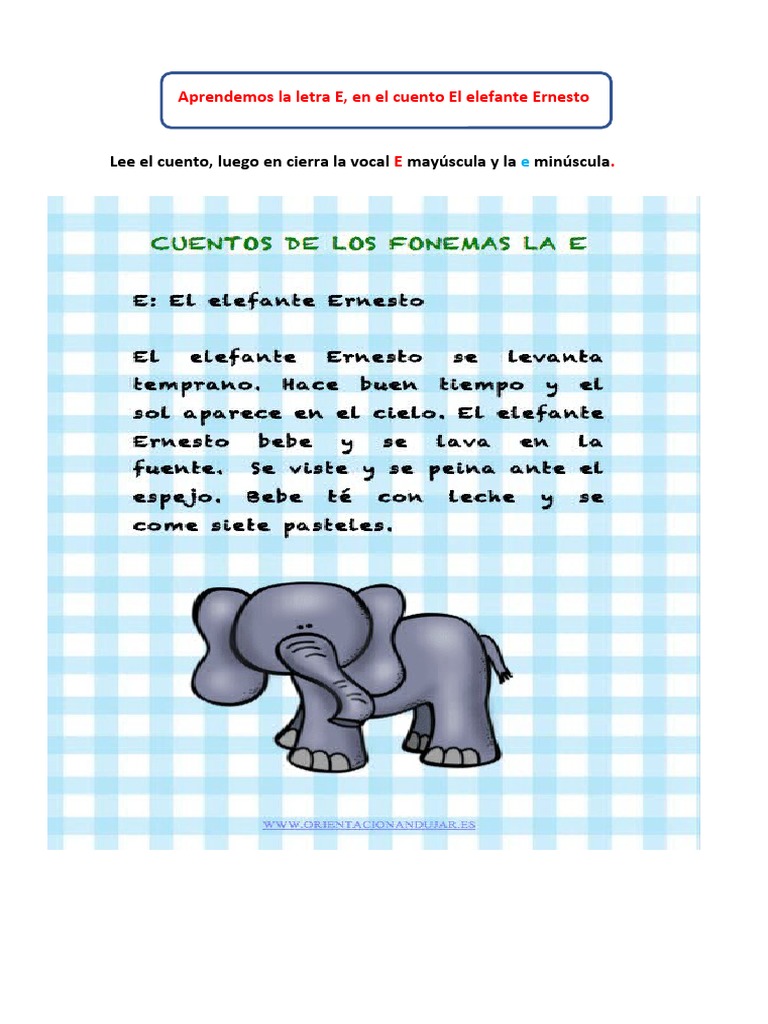 Cuento El Elefante Ernesto y la E | PDF