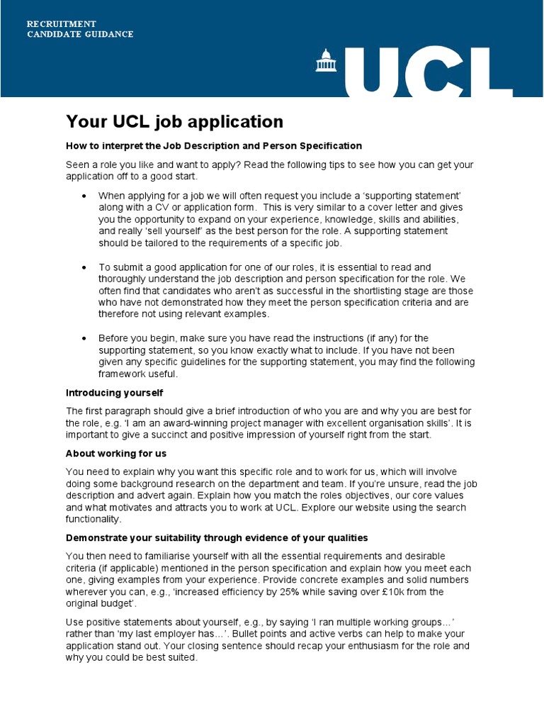 Your UCL Job Application: How To Interpret The Job Description and ...