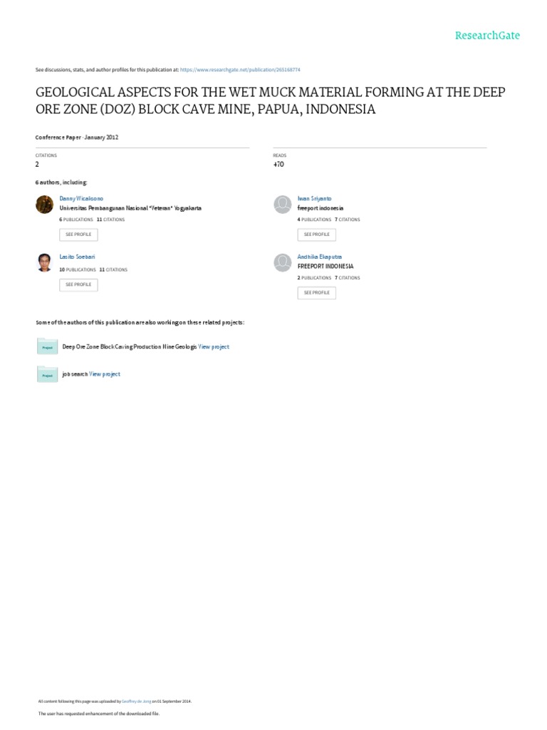 Geological Aspects For The Wet Muck Material Forming at The Deep Ore ...