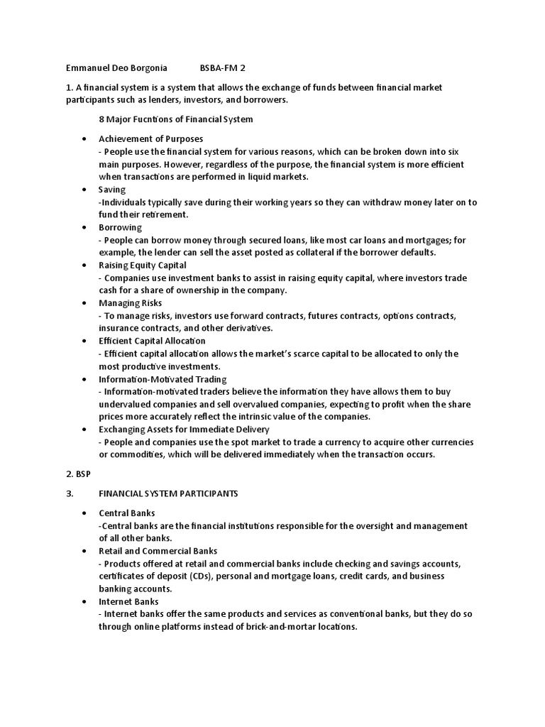 Assignment No 1 - Financial System | PDF | Financial Markets ...