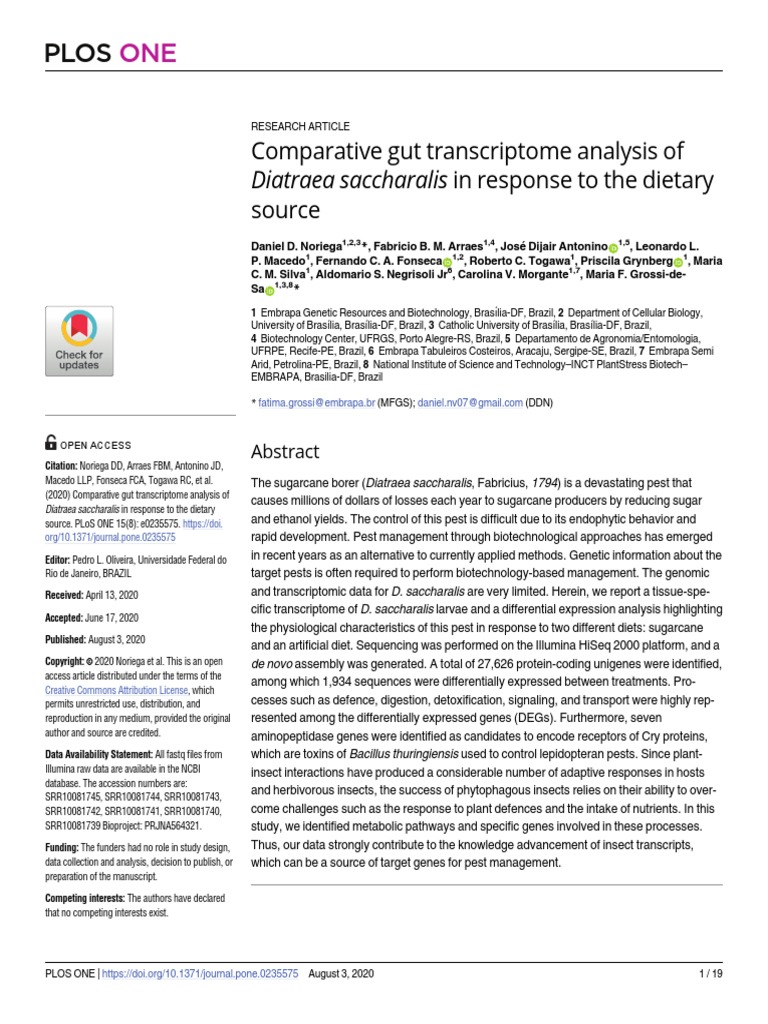 Comparative Gut Transcriptome Analysis Of Diatrea Sacharallis