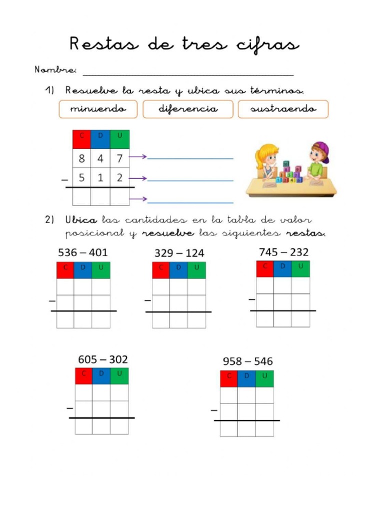 Resta de 3 Dígitos | PDF