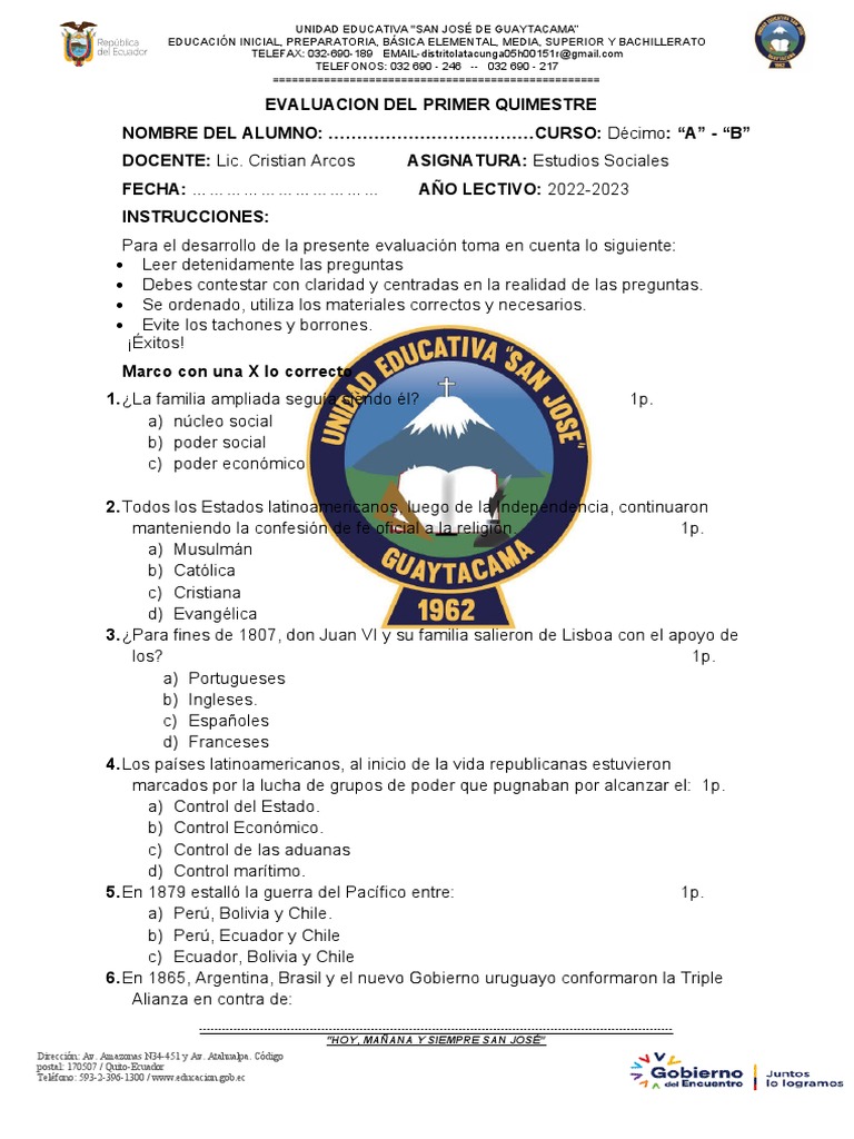 Q1-EE - SS 10mo EGB | PDF | America latina