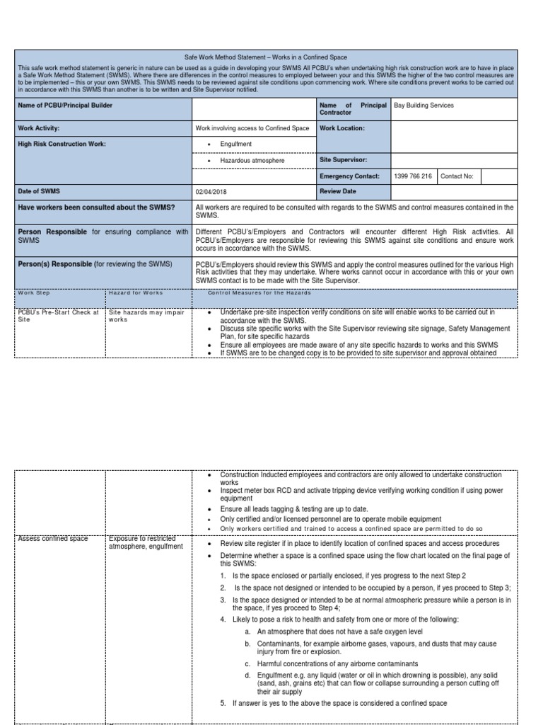 SWMS Work in A Confined Space | PDF | Occupational Safety And Health | Working Conditions