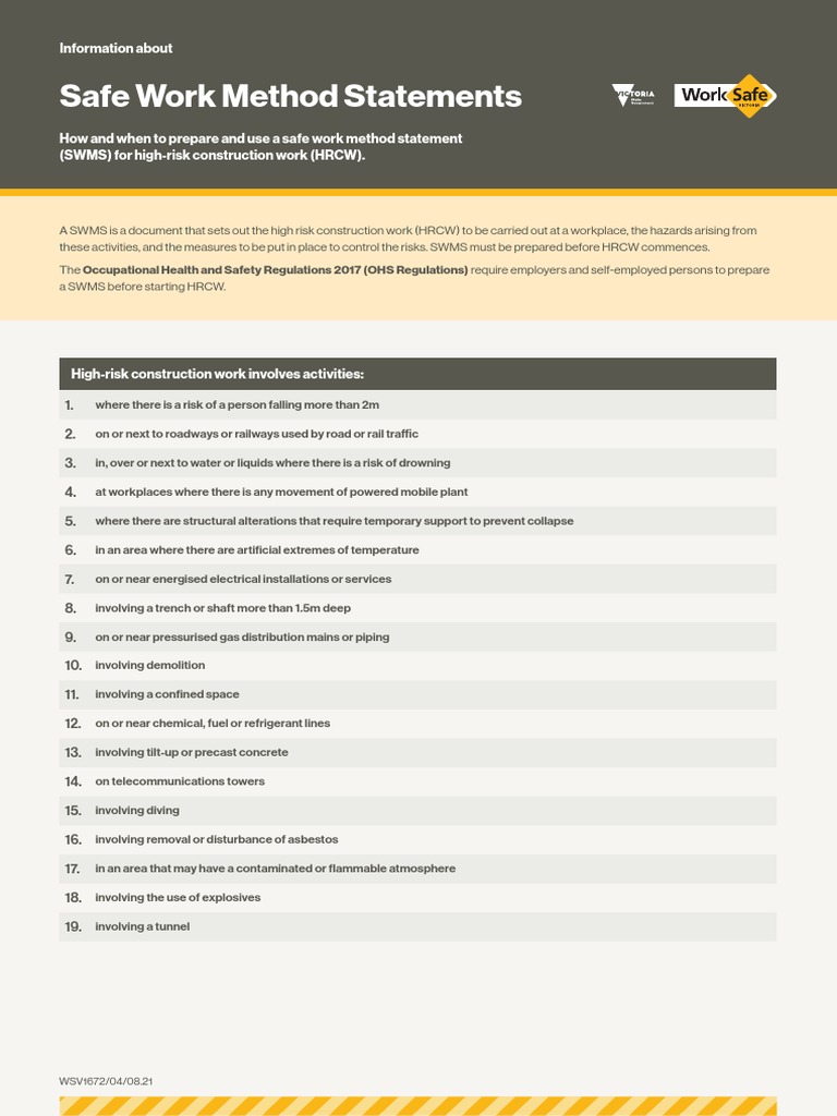 SWMS Guide for High-Risk Construction | PDF | Risk | Employment