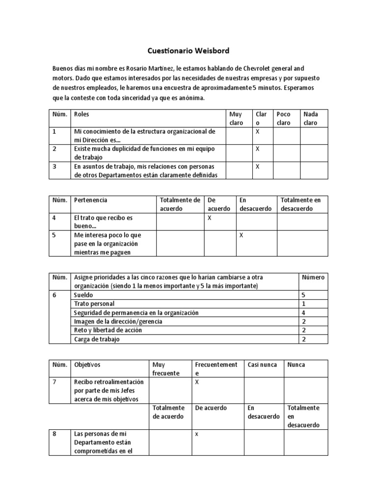 Cuestionario Weisbord en Chevrolet | PDF | Gestión de recursos humanos ...