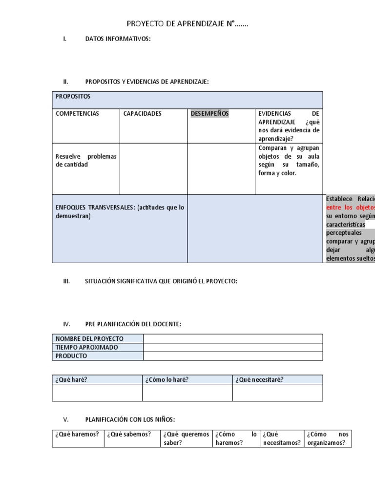 1 Esquema de Proyecto de Aprendizaje | PDF | Evaluación | Aprendizaje