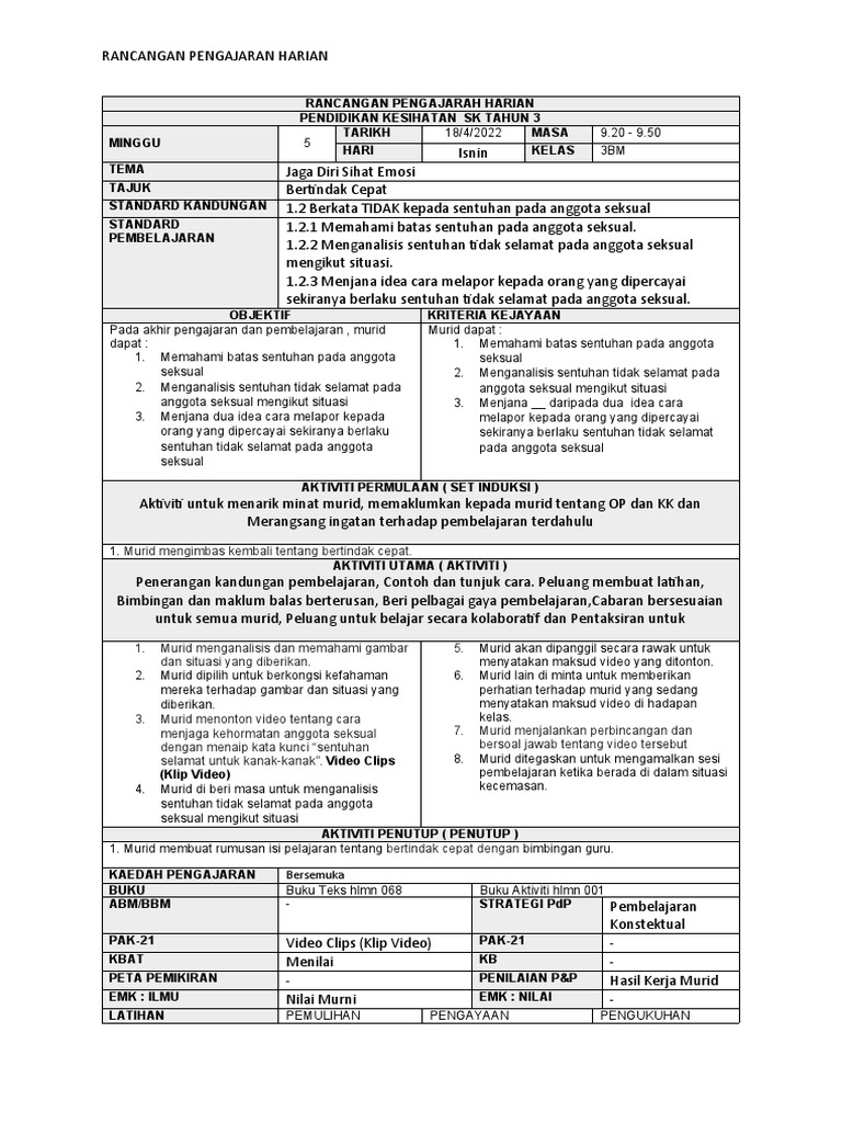 RPH Minggu 5 | PDF | Karier & Perkembangan