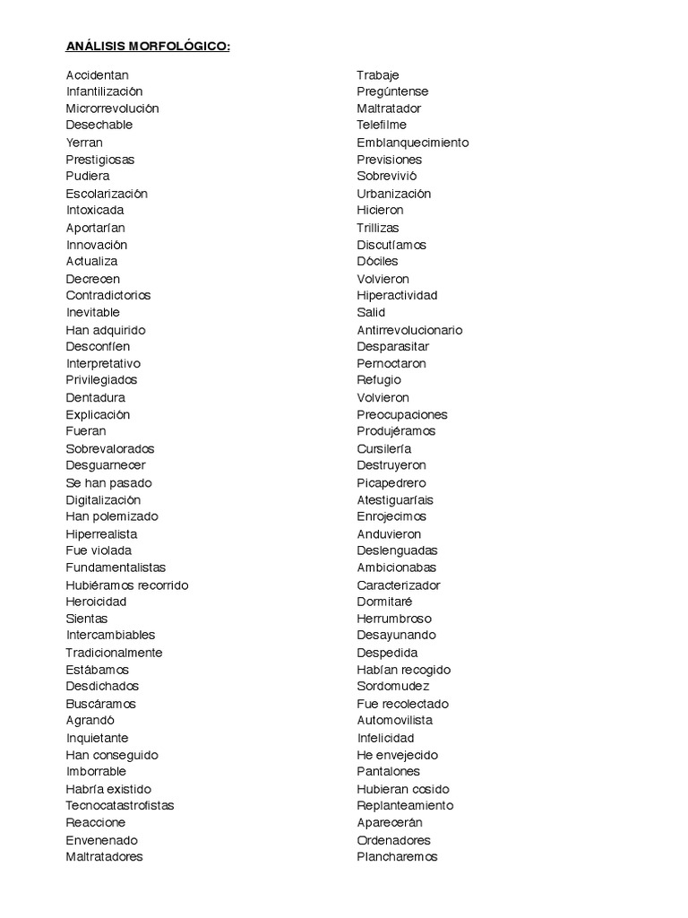 Morfología Palabras para Practicar | PDF