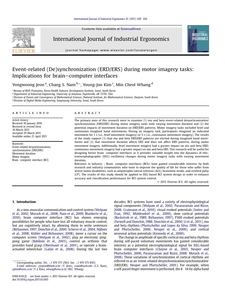 2011 - Event-Related (De) Synchronization (ERDERS) During Motor Imagery Tasks Implications For ...