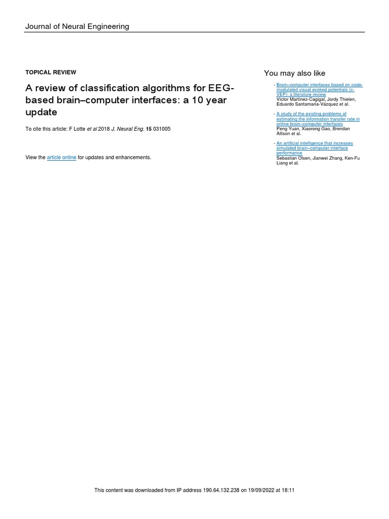 A Review of Classification Algorithms For EEG-based Brain-Computer Interfaces: A 10 Year Update ...