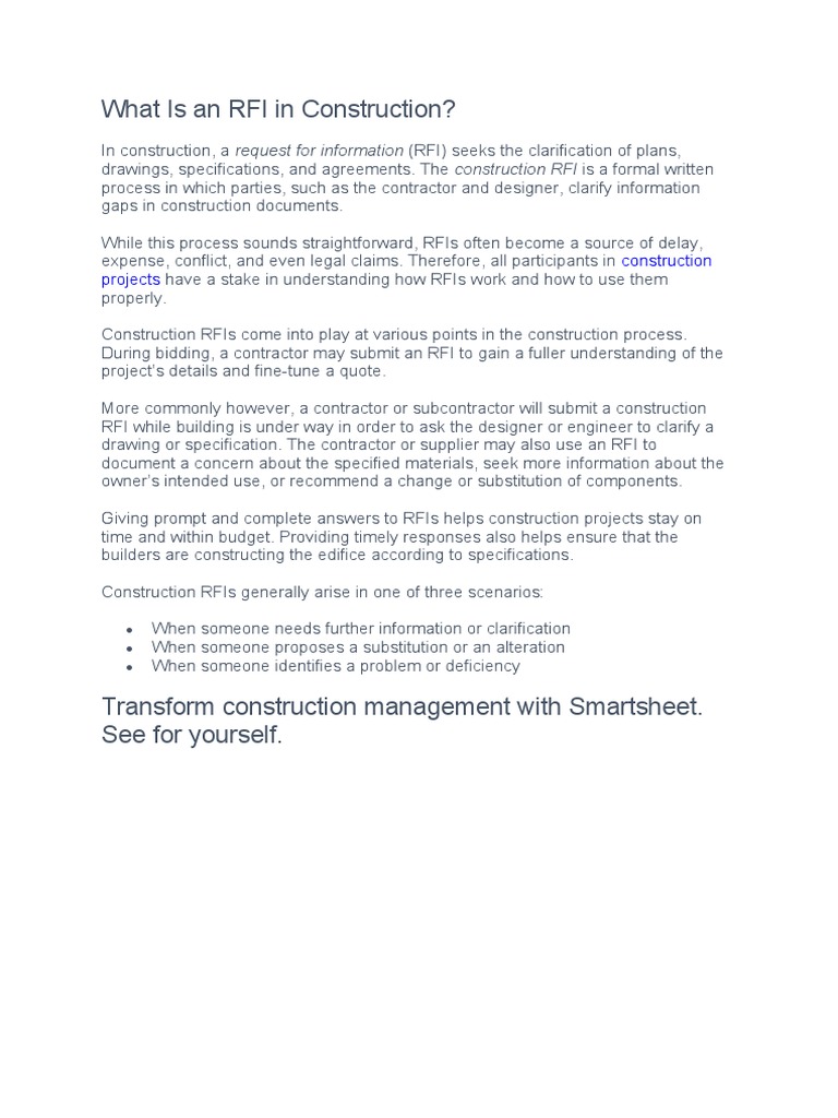 What Is An RFI in Construction | PDF | Request For Information ...