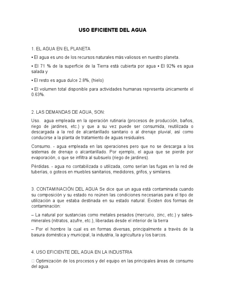 Uso Eficiente del Agua: Guía Práctica | PDF | Agua | La contaminación ...