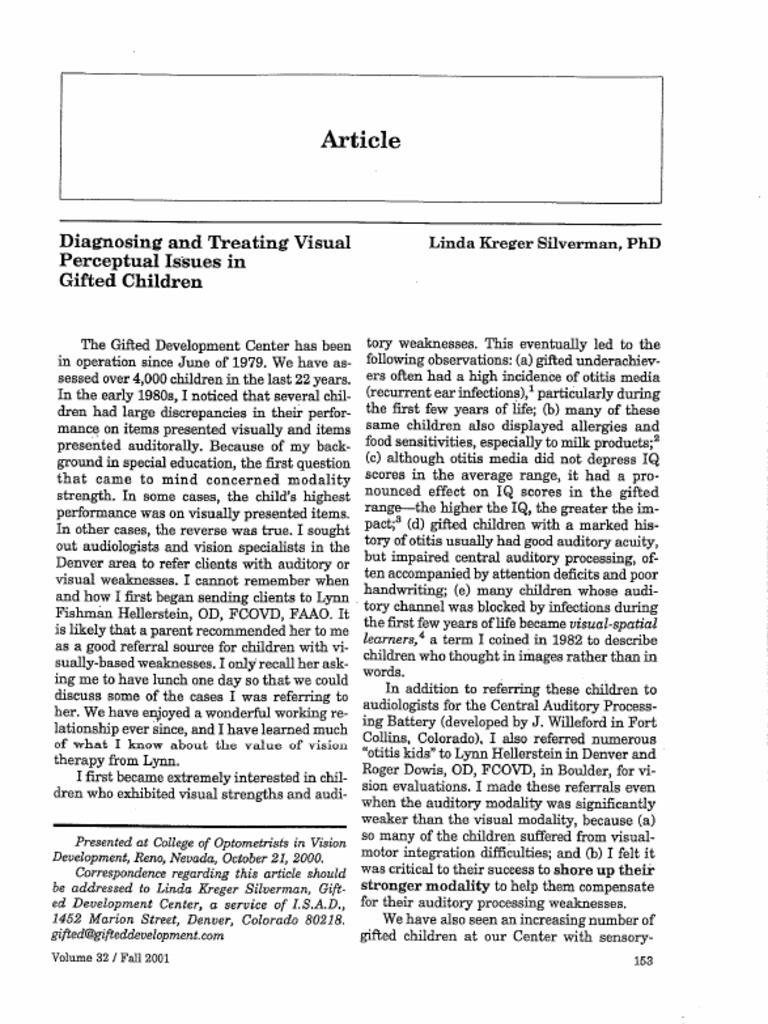 Diagnosing and Treating Visual Perceptual Issues in Gifted Children | PDF