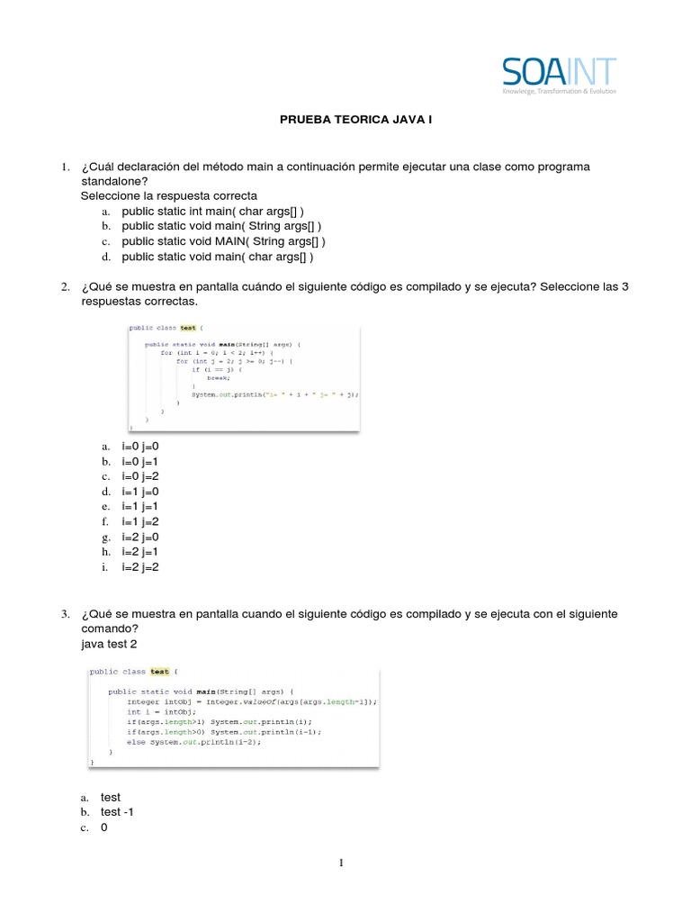Prueba Java Escuela de Formación | PDF | Java (lenguaje de programación) | Herencia ...