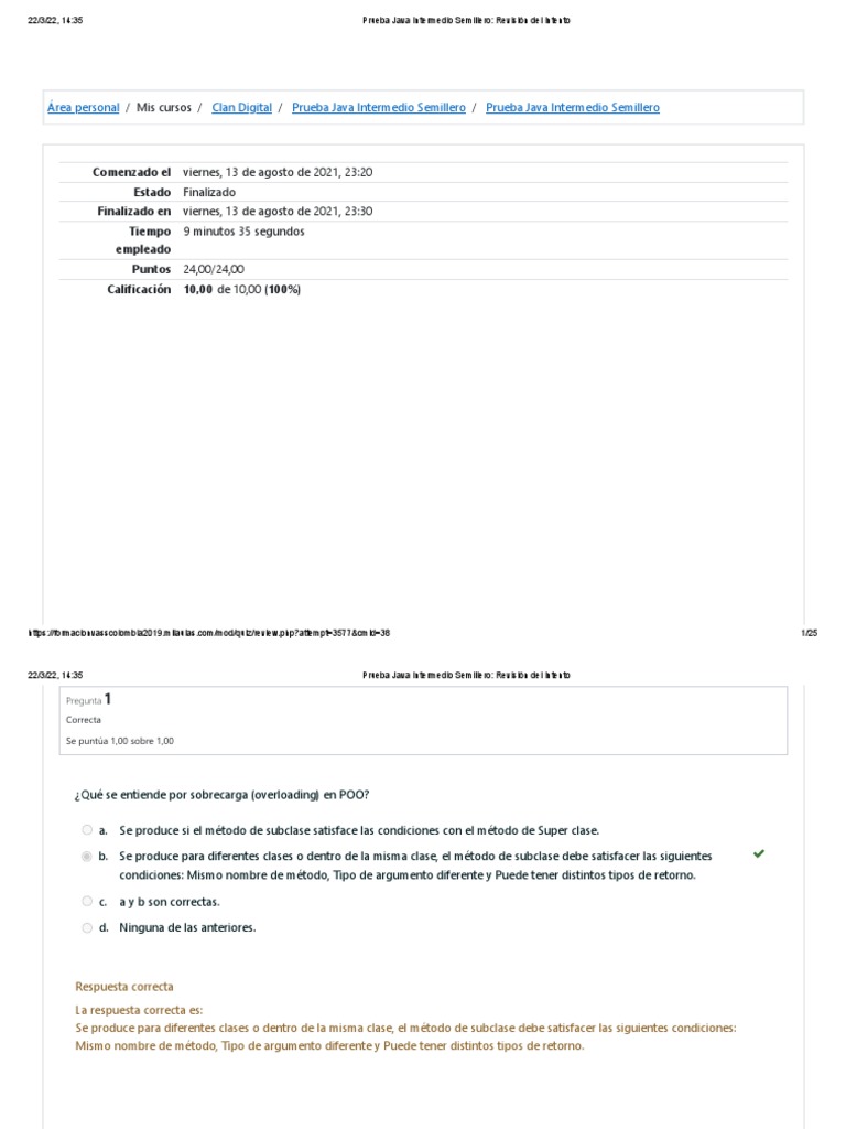 Prueba Java Intermedio Semillero - Revisión Del Intento | PDF | Java (lenguaje de programación ...