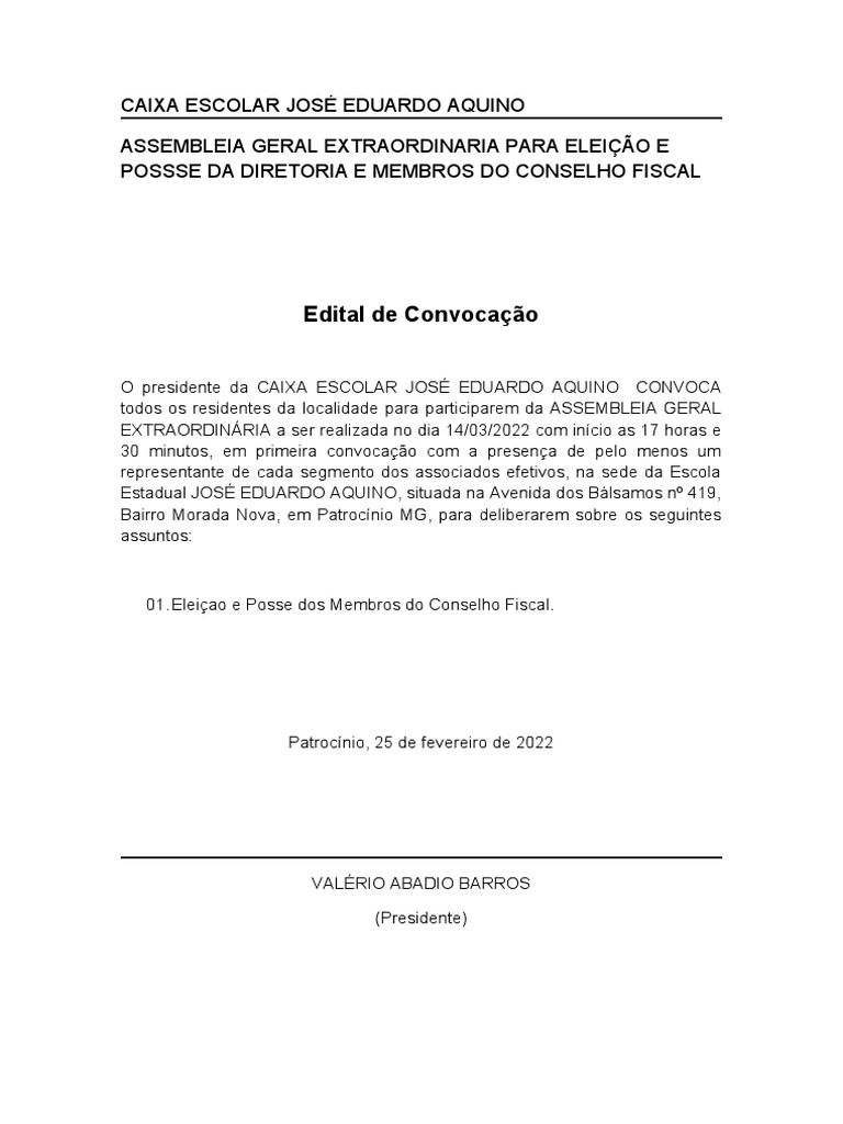 Edital Caixa Escolar | PDF