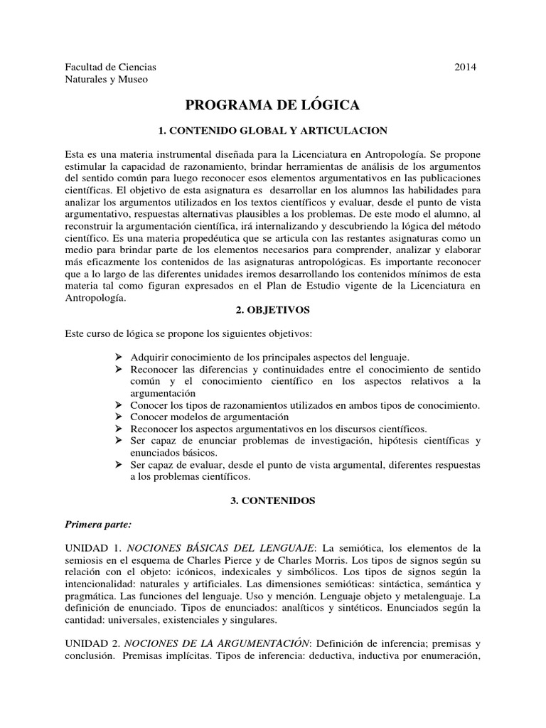 Programa de Lógica FCNyM UNLP | PDF | Razonamiento deductivo ...