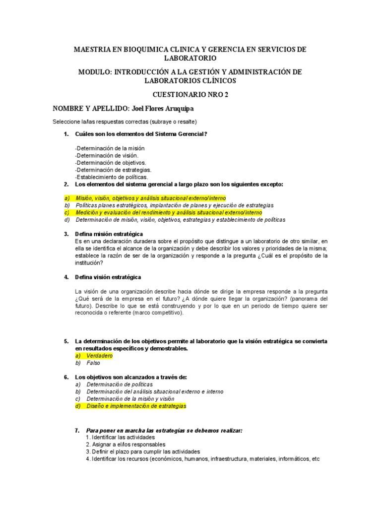 Cuestionario Nro 2 | PDF | Diseño | Laboratorios