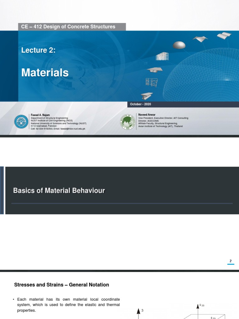 CE 412 Lecture 2 Material Behaviour | PDF | Deformation (Engineering) | Elasticity (Physics)