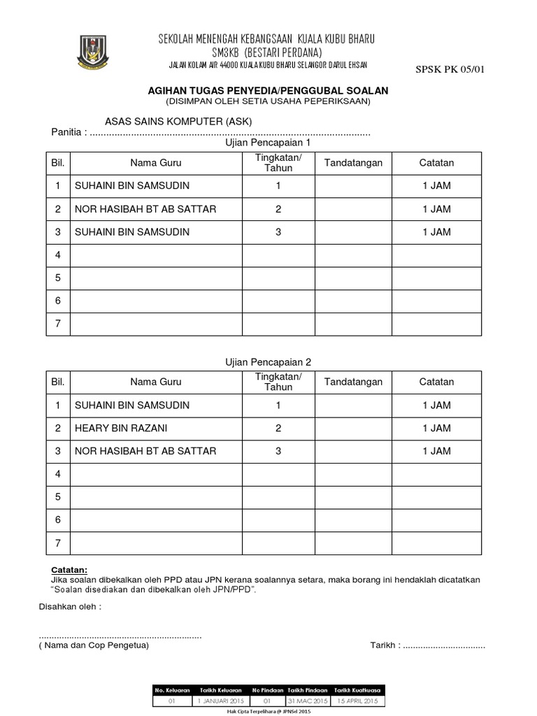 PK05 Agihan Tugas Penyedia Penggubal Soalan Ask 2022 | PDF