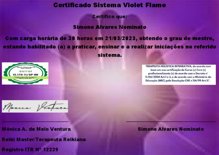 CERTIFICADO SISTEMA VIOLET FLAME - Simone Alvares Nominato | PDF